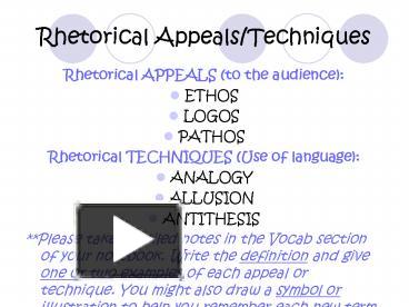 Rhetorical Appeals/Techniques presentation | free to download