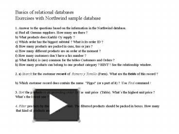 PPT – Basics of relational databases Exercises with Northwind sample database PowerPoint ...