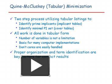 Quine-McCluskey (Tabular) Minimization presentation | free to download
