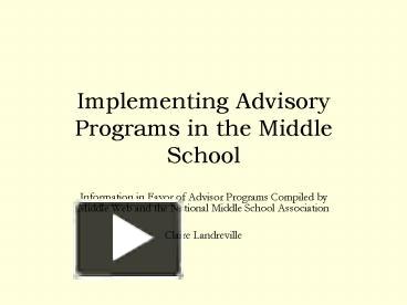 Implementing Advisory Programs in the Middle School presentation | free ...