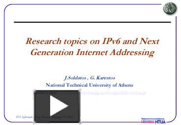Research topics on IPv6 and Next Generation Internet Addressing ...