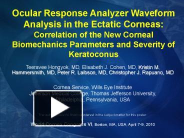 Ocular Response Analyzer Waveform Analysis in the Ectatic Corneas: Correlation of the New ...