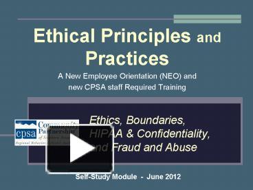 Ethics, Boundaries, HIPAA presentation | free to view