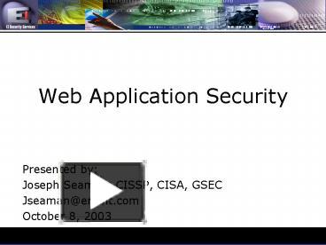 Web Application Security presentation | free to view