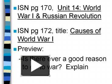 PPT – ISN pg 170, Unit 14: World War I PowerPoint presentation | free ...