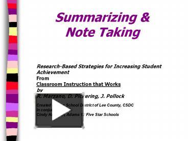 PPT – Summarizing and Note Taking Secondary Language Arts PowerPoint ...