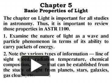 Chapter 5 Basic Properties of Light presentation | free to download