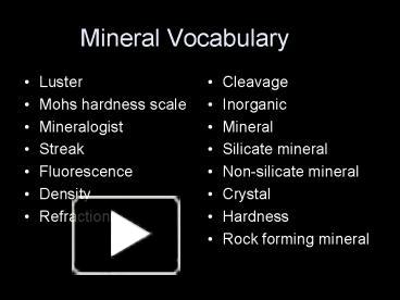 PPT – Mineral Vocabulary PowerPoint presentation | free to download ...