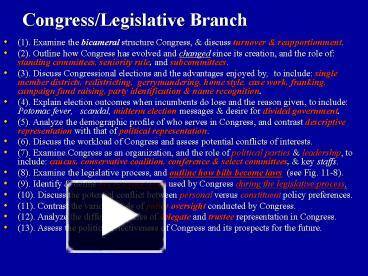 PPT – Congress/Legislative Branch PowerPoint presentation | free to ...