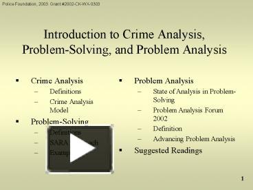 PPT – Introduction to Crime Analysis, Problem-Solving, and Problem Analysis PowerPoint ...
