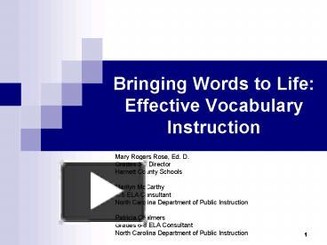 Bringing Words to Life: Effective Vocabulary Instruction presentation ...