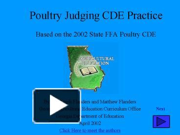 Poultry Judging CDE Practice Based on the 2002 State FFA Poultry CDE ...
