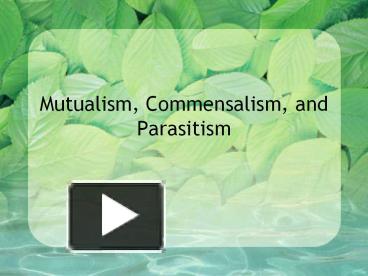 Mutualism, Commensalism, and Parasitism presentation | free to view