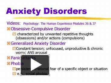 PPT – Anxiety Disorders PowerPoint presentation | free to view - id ...