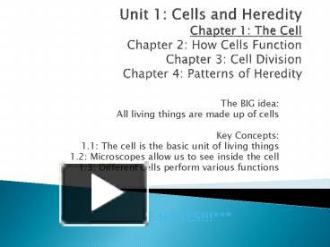 Unit 1: Cells and Heredity Chapter 1: The Cell Chapter 2: How Cells ...