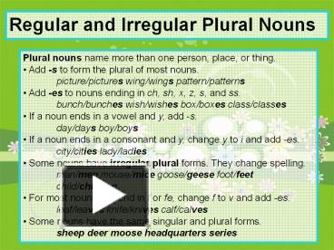 Regular and Irregular Plural Nouns presentation | free to view