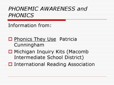 PPT – PHONEMIC AWARENESS and PHONICS PowerPoint presentation | free to ...