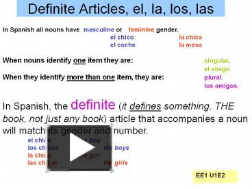 PPT – Definite Articles, el, la, los, las PowerPoint presentation ...