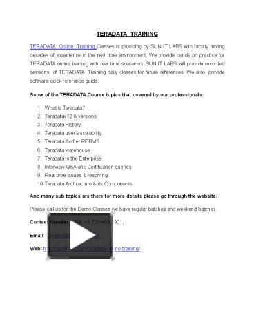 PPT – TERADATA Training PowerPoint presentation | free to download - id: 705685-ZjY1O