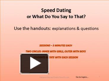 Speed Dating or What Do You Say to That? Use the handouts: explanations ...