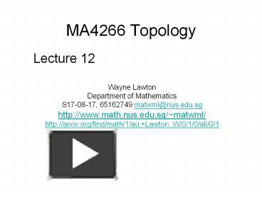 PPT – MA4266 Topology PowerPoint presentation | free to view - id ...