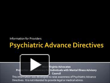 Psychiatric Advance Directives presentation | free to view