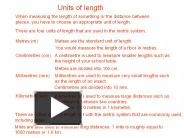PPT – Units of length PowerPoint presentation | free to view - id ...