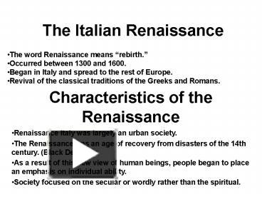 The Italian Renaissance presentation | free to download