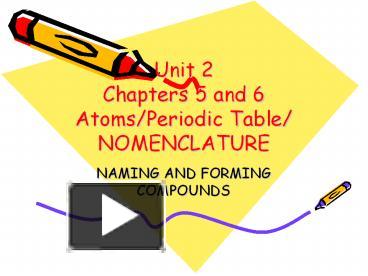 Unit 2 Chapters 5 and 6 Atoms/Periodic Table/ NOMENCLATURE presentation ...
