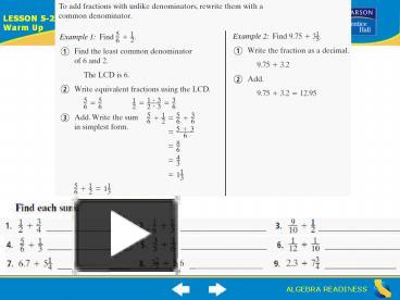 Fractions With Unlike Denominators presentation | free to view