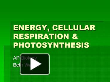PPT – ENERGY, CELLULAR RESPIRATION PowerPoint presentation | free to ...