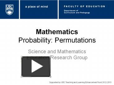 PPT – Mathematics Probability: Permutations PowerPoint presentation ...