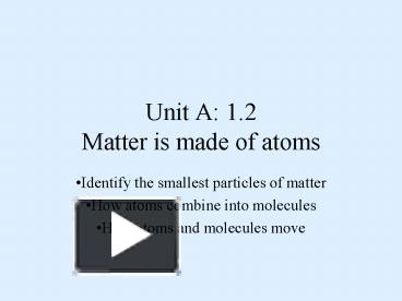 PPT – Unit A: 1.2 Matter is made of atoms PowerPoint presentation ...