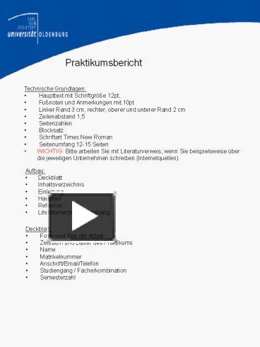 PPT – Praktikumsbericht PowerPoint presentation | free to download - id: 773f41-MmI2O