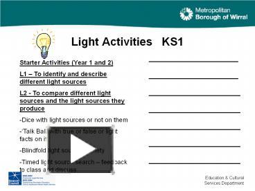 PPT – Light Activities KS1 PowerPoint presentation | free to view - id ...