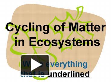 Cycling of Matter in Ecosystems presentation | free to view