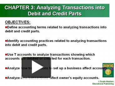 CHAPTER 3: Analyzing Transactions into Debit and Credit Parts ...