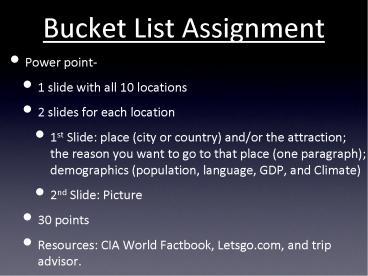 Bucket List Assignment presentation | free to download