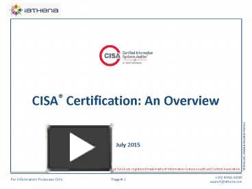 CISA Certification - An Overview presentation | free to view