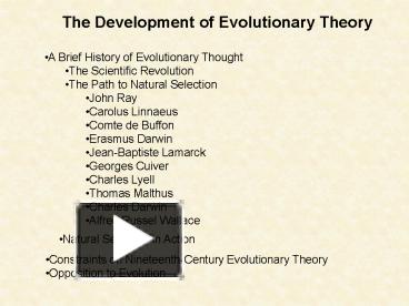 The Development of Evolutionary Theory presentation | free to view