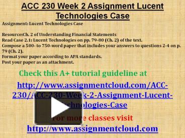 PPT – ACC 230 Week 2 Assignment Lucent Technologies Case PowerPoint presentation | free to ...