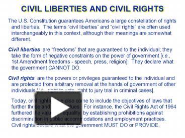 PPT – CIVIL LIBERTIES AND CIVIL RIGHTS PowerPoint presentation | free ...