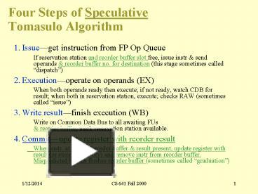 Four Steps of Speculative Tomasulo Algorithm presentation | free to download