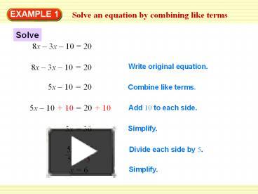 Solve an equation by combining like terms presentation | free to download