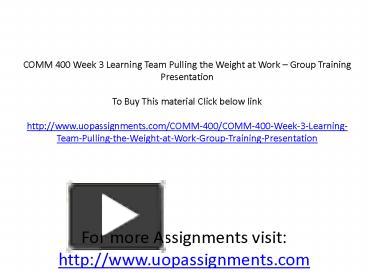 PPT – COMM 400 Week 3 Learning Team Pulling the Weight at Work – Group Training Presentation ...