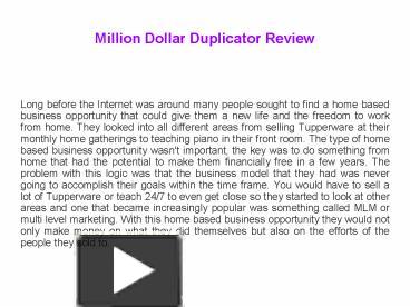 PPT – Million Dollar Duplicator System Review PowerPoint presentation | free to download - id ...