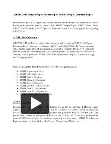 AIPMT 2016 Sample Paper, Model Paper, Practice Paper, Question Paper presentation | free to download