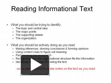 PPT – Reading Informational Text PowerPoint presentation | free to ...