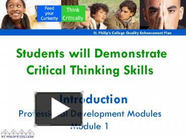 PPT – Students will Demonstrate Critical Thinking Skills Introduction ...