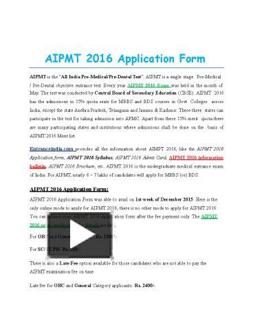 PPT – AIPMT 2016 Application Form PowerPoint presentation | free to download - id: 7ecddf-NmQwO